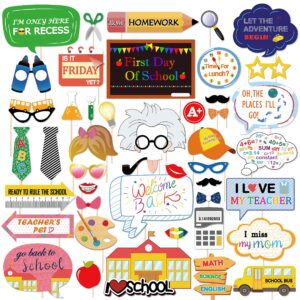 konsait 46count back to school photo booth props, first day of school welcome decorations,apple pencil stationery chalkboard decor for new grade celebrating classroom kindergarten party supplies