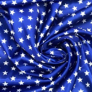 New Creations Fabric & Foam Inc, Patriotic 4th of July, White Stars on Royal Blue Satin Fabric by The Yard