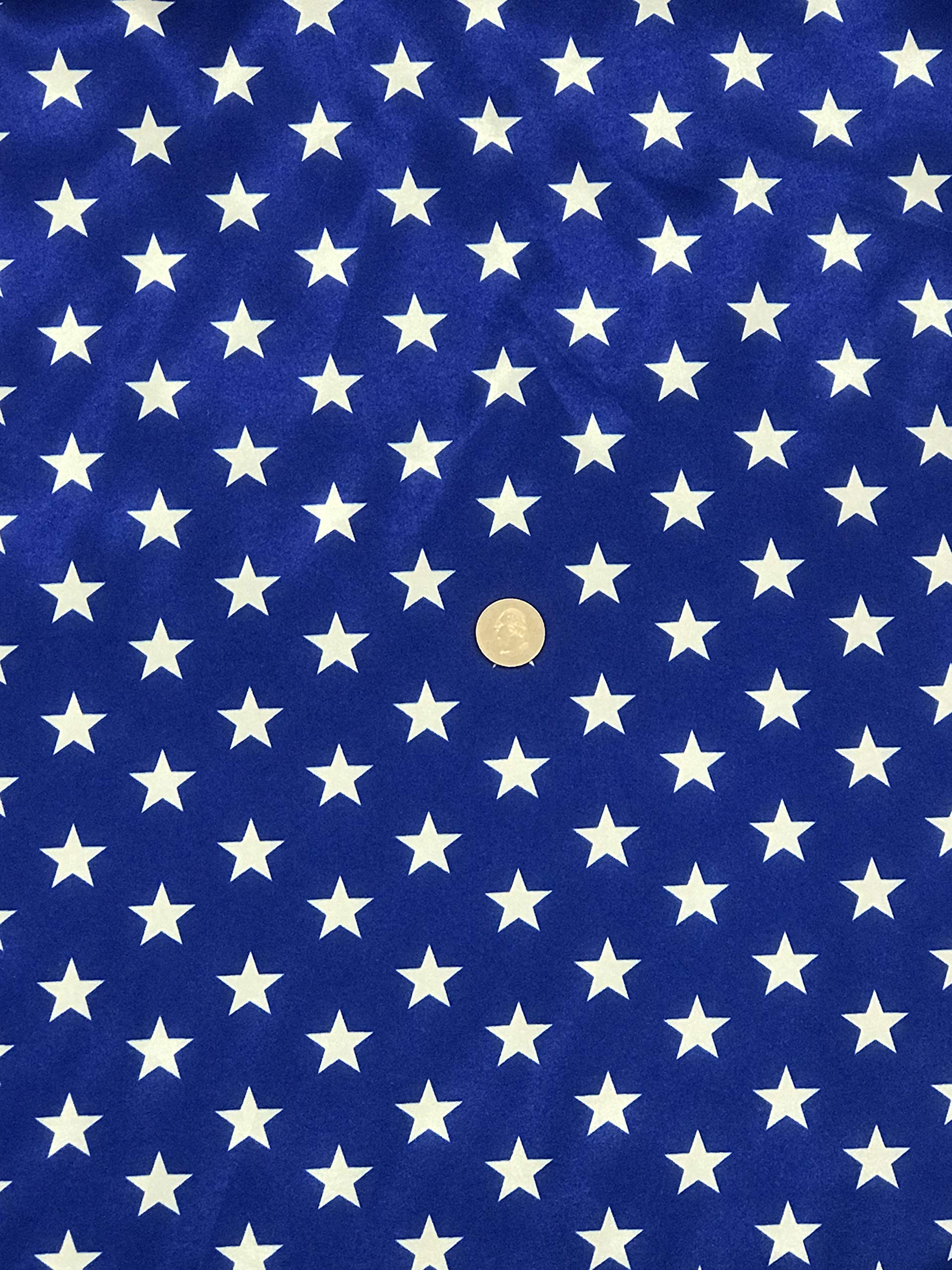 New Creations Fabric & Foam Inc, Patriotic 4th of July, White Stars on Royal Blue Satin Fabric by The Yard