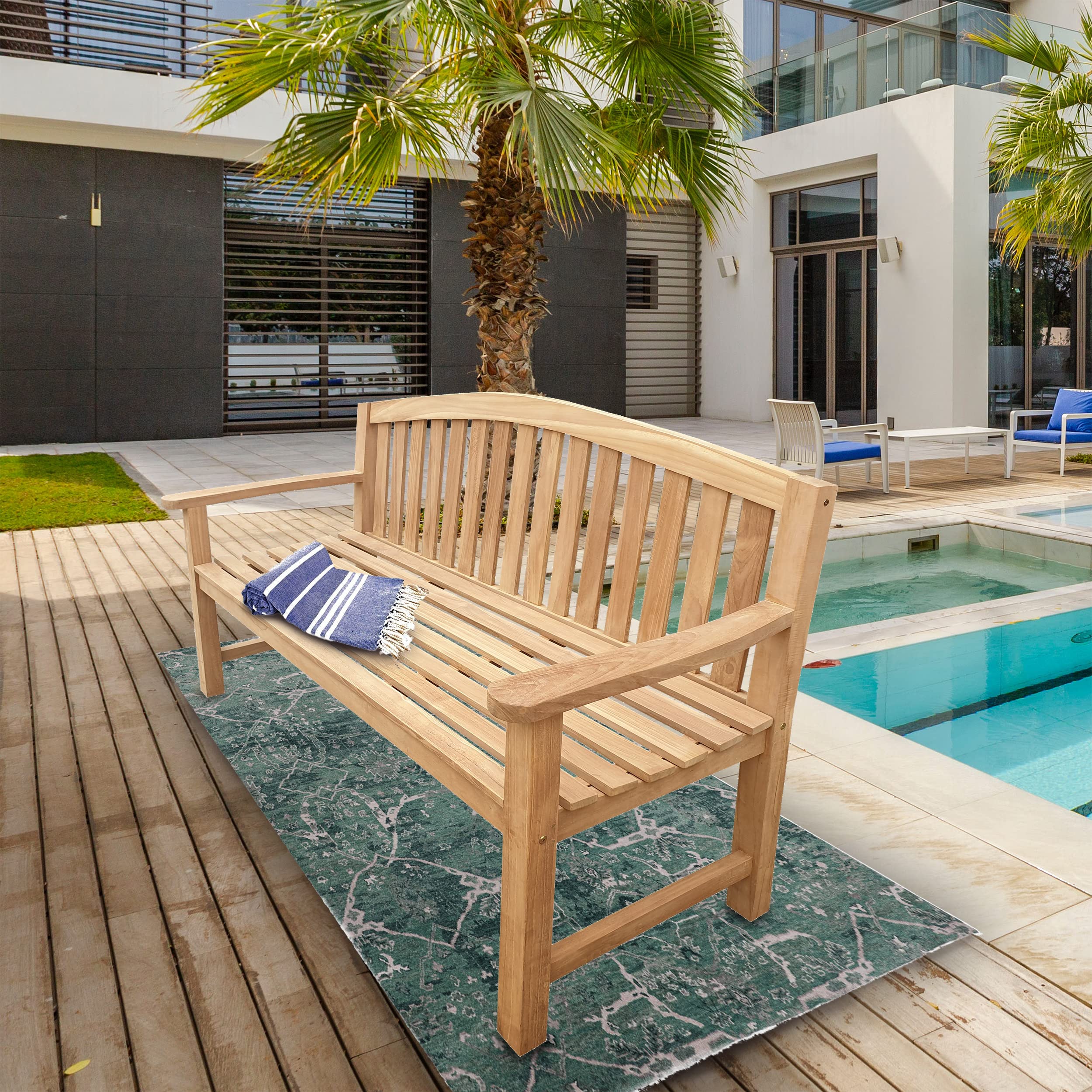 Seven Seas Teak San Jose Teak Outdoor Patio Bench, 5 Foot Made from Solid Teak Wood