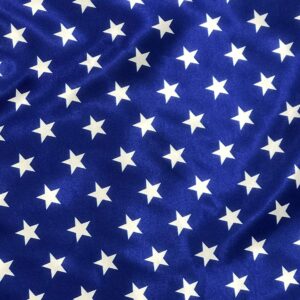 New Creations Fabric & Foam Inc, Patriotic 4th of July, White Stars on Royal Blue Satin Fabric by The Yard