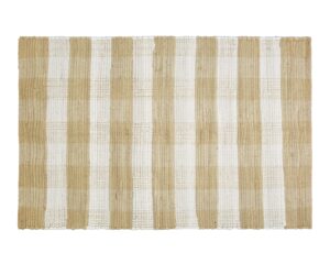 glamburg cotton buffalo check plaid rugs washable, handwoven checkered rug welcome door mat 18x30 rug for kitchen bathroom outdoor porch laundry living room, farmhouse reversible rag rug beige natural