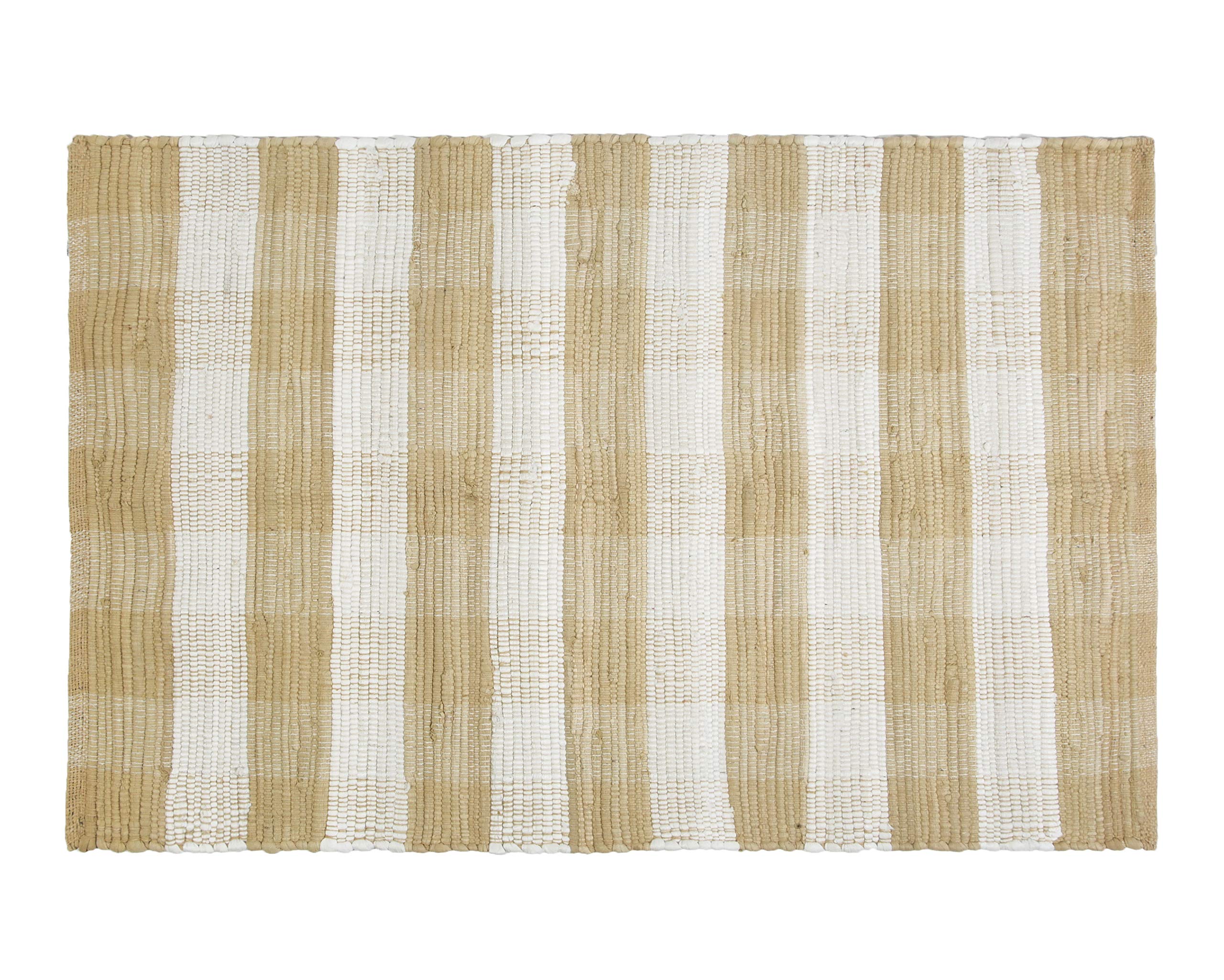 GLAMBURG Cotton Buffalo Check Plaid Rugs Washable, Handwoven Checkered Rug Welcome Door Mat 18x30 Rug for Kitchen Bathroom Outdoor Porch Laundry Living Room, Farmhouse Reversible Rag Rug Beige Natural