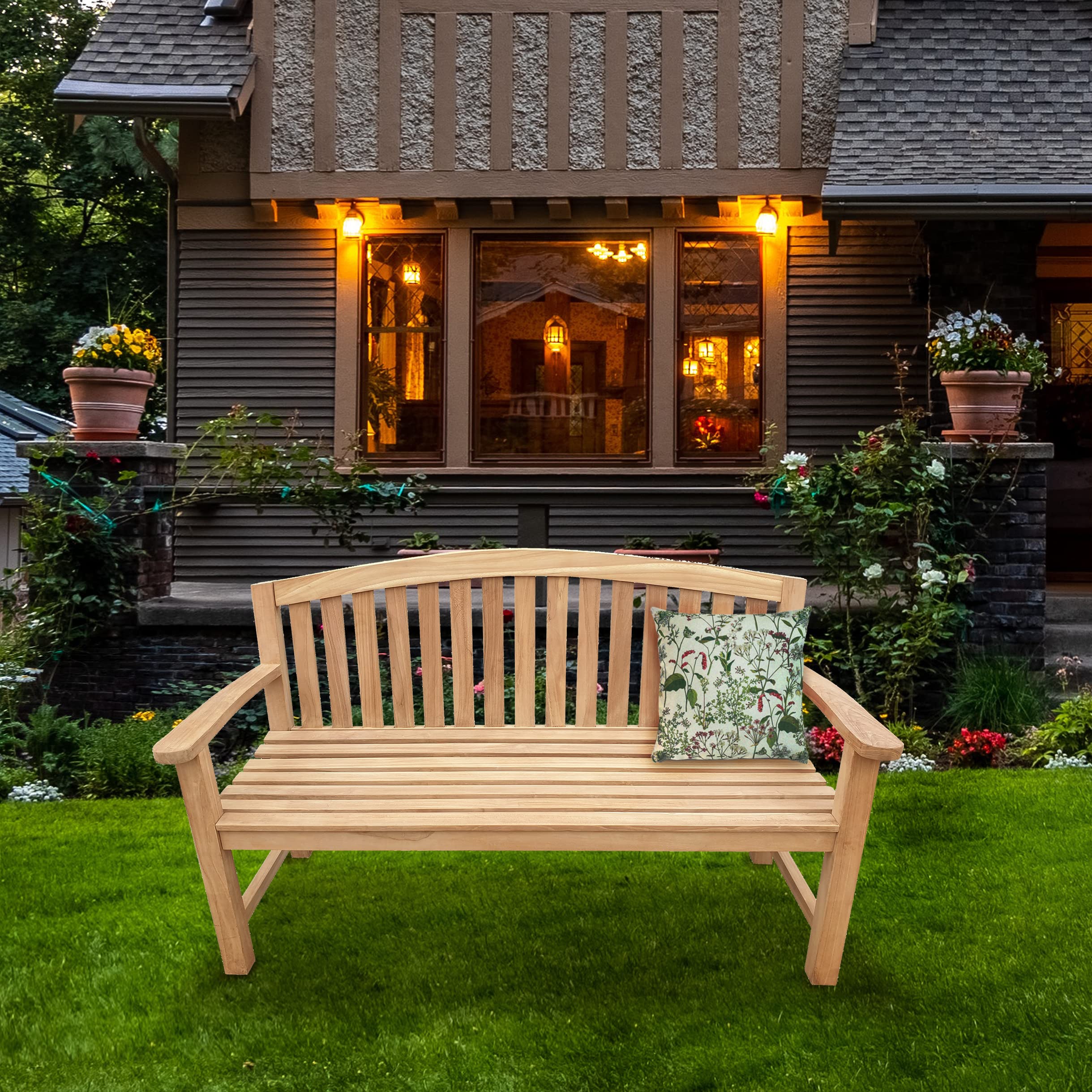 Seven Seas Teak San Jose Teak Outdoor Patio Bench, 5 Foot Made from Solid Teak Wood