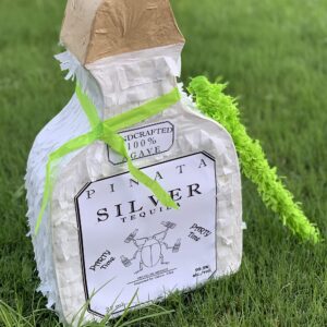 White Tequila Bottle Piñata with Stick - 17.5" x 10.5" x 3.5" Perfect for Party Decorations, Photo Prop, Birthday, Funny Anniversary, 21 birthday - Fits candy/favors