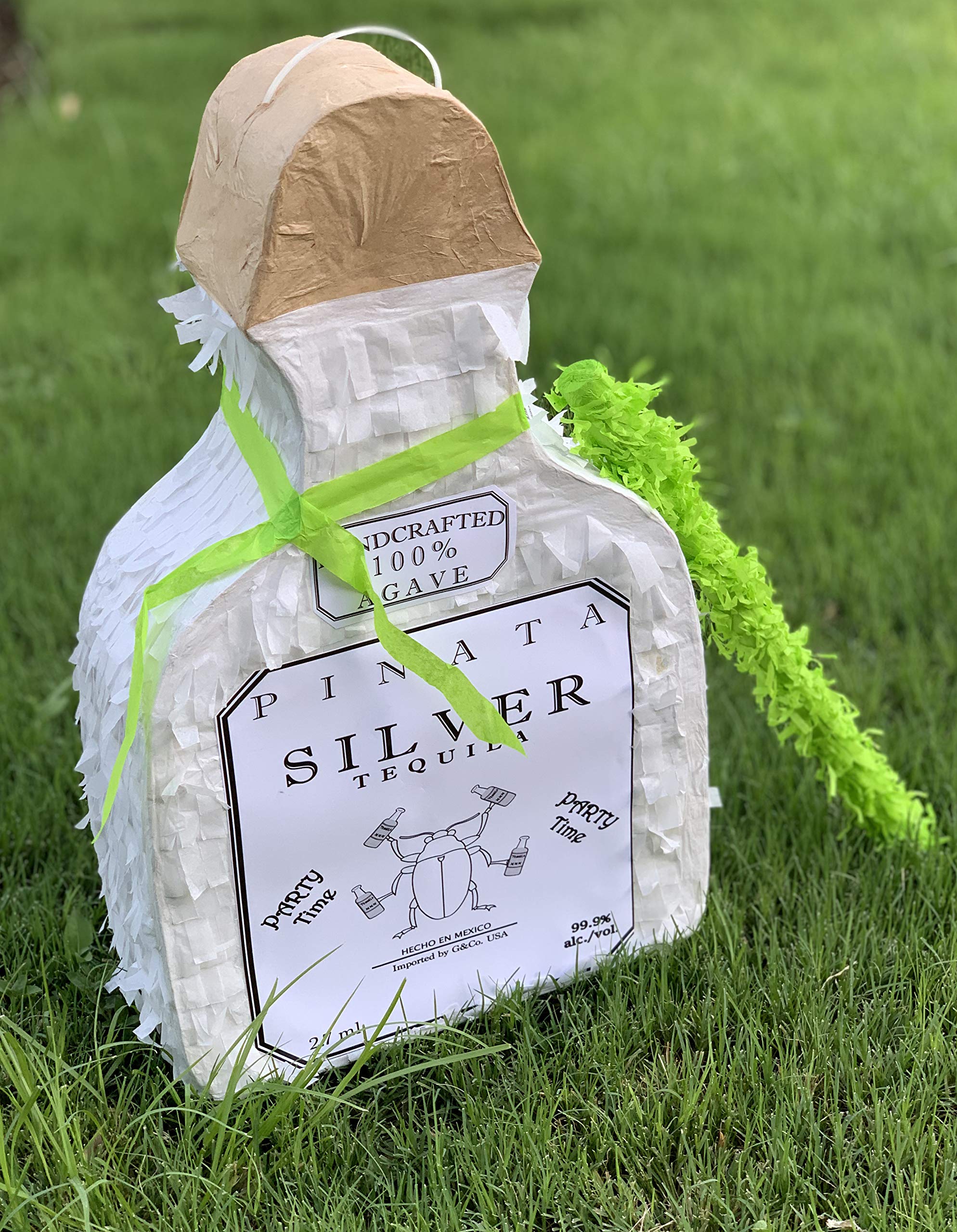 White Tequila Bottle Piñata with Stick - 17.5" x 10.5" x 3.5" Perfect for Party Decorations, Photo Prop, Birthday, Funny Anniversary, 21 birthday - Fits candy/favors