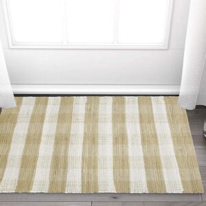 GLAMBURG Cotton Buffalo Check Plaid Rugs Washable, Handwoven Checkered Rug Welcome Door Mat 18x30 Rug for Kitchen Bathroom Outdoor Porch Laundry Living Room, Farmhouse Reversible Rag Rug Beige Natural