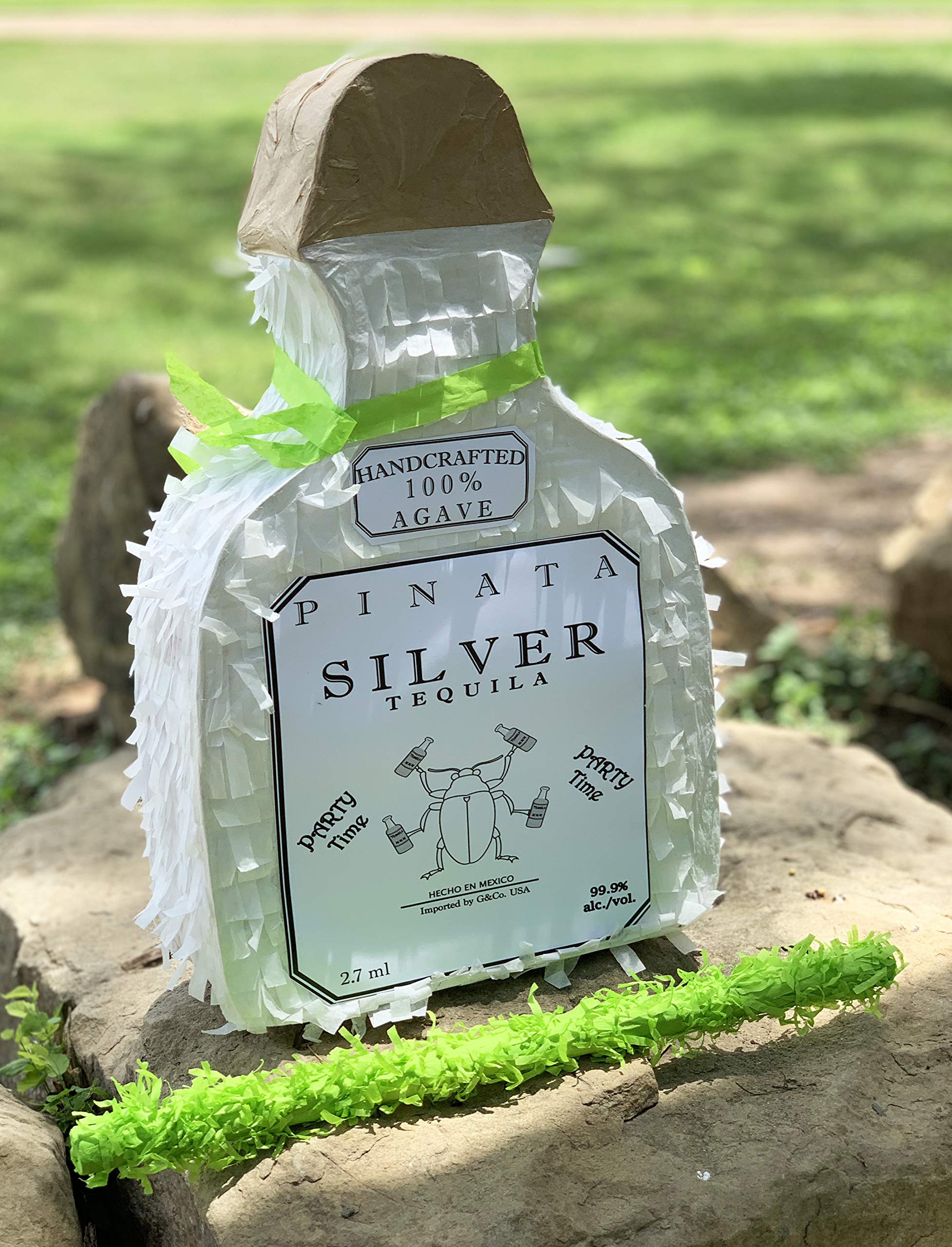 White Tequila Bottle Piñata with Stick - 17.5" x 10.5" x 3.5" Perfect for Party Decorations, Photo Prop, Birthday, Funny Anniversary, 21 birthday - Fits candy/favors