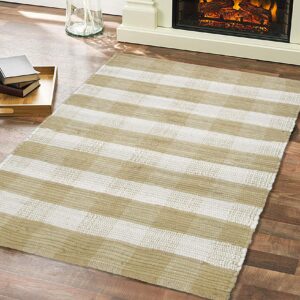 GLAMBURG Cotton Buffalo Check Plaid Rugs Washable, Handwoven Checkered Rug Welcome Door Mat 18x30 Rug for Kitchen Bathroom Outdoor Porch Laundry Living Room, Farmhouse Reversible Rag Rug Beige Natural