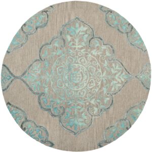 SAFAVIEH Dip Dye Collection 5' Round Grey / Turquoise DDY510C Handmade Medallion Premium Wool & Silk Area Rug