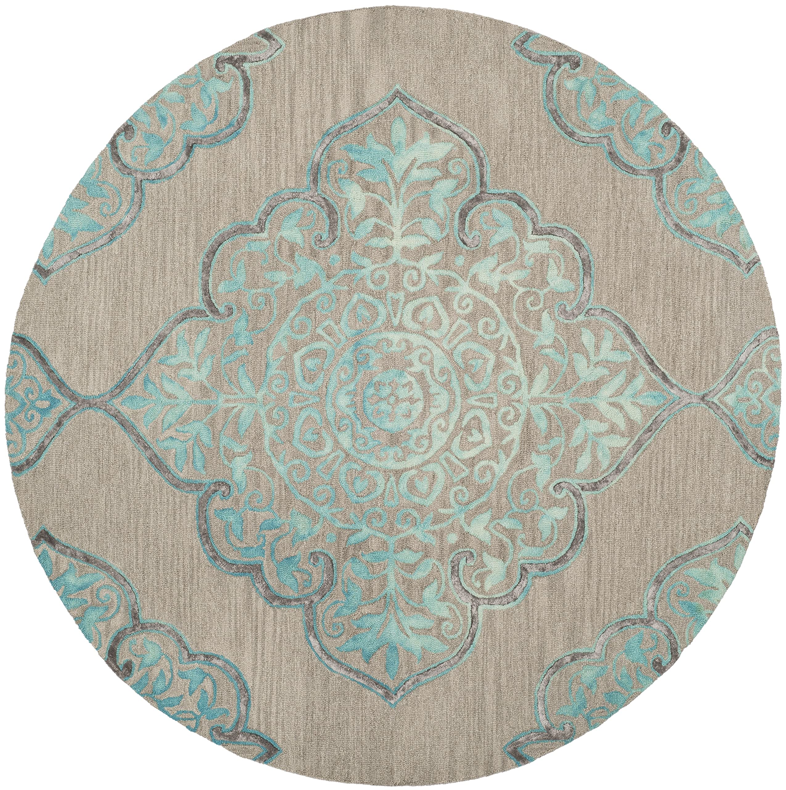 SAFAVIEH Dip Dye Collection 5' Round Grey / Turquoise DDY510C Handmade Medallion Premium Wool & Silk Area Rug