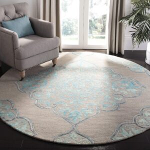 safavieh dip dye collection 5' round grey / turquoise ddy510c handmade medallion premium wool & silk area rug