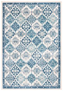 safavieh brentwood collection 2' x 4' navy / grey bnt815m floral distressed non-shedding living room bedroom accent rug