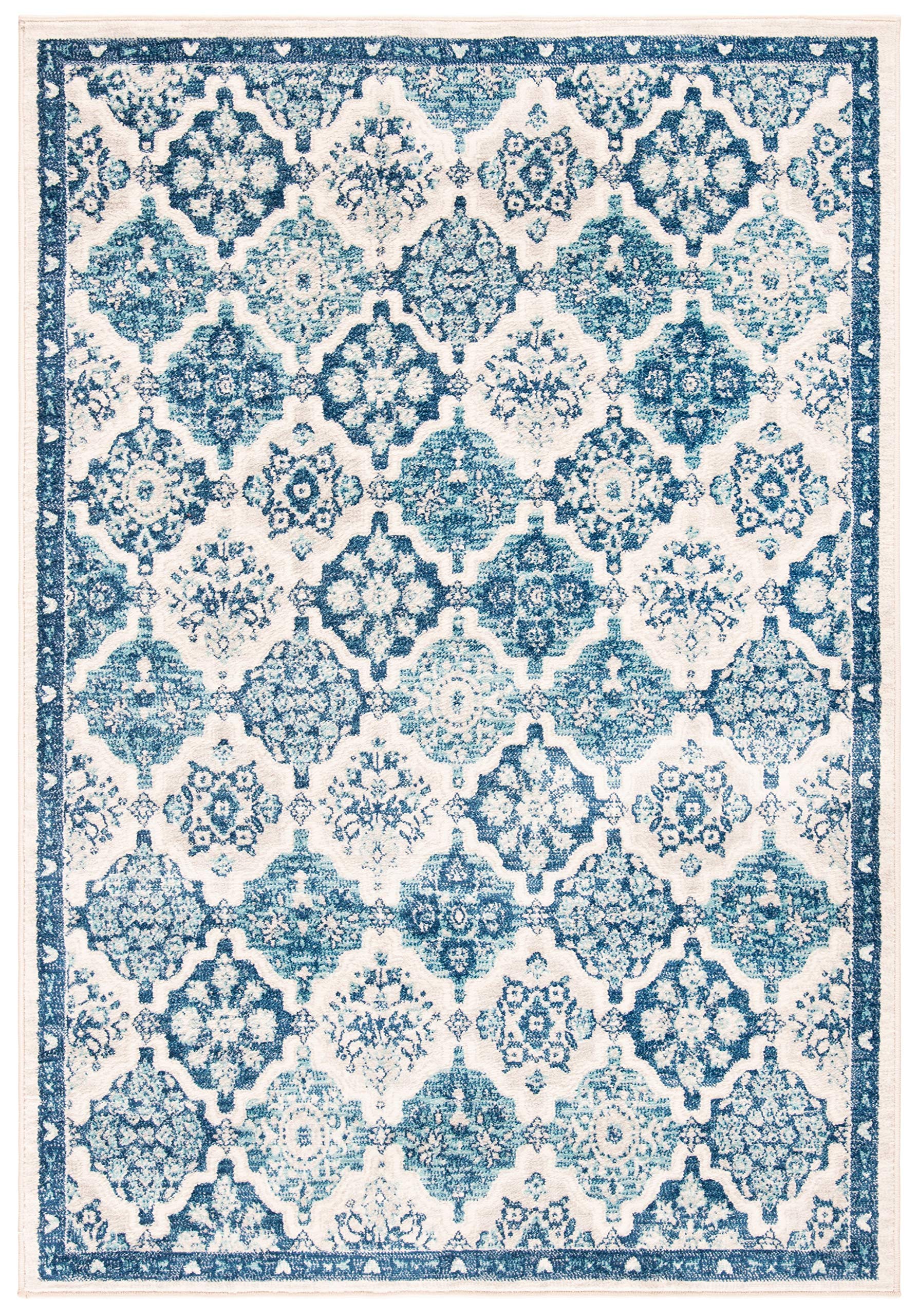 SAFAVIEH Brentwood Collection 2' x 4' Navy / Grey BNT815M Floral Distressed Non-Shedding Living Room Bedroom Accent Rug