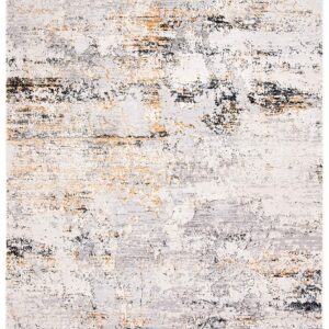 SAFAVIEH Amalfi Collection Area Rug - 8' x 10', Creme & Gold, Modern Abstract Distressed Design, Non-Shedding & Easy Care, Ideal for High Traffic Areas in Living Room, Bedroom (AMF572A)