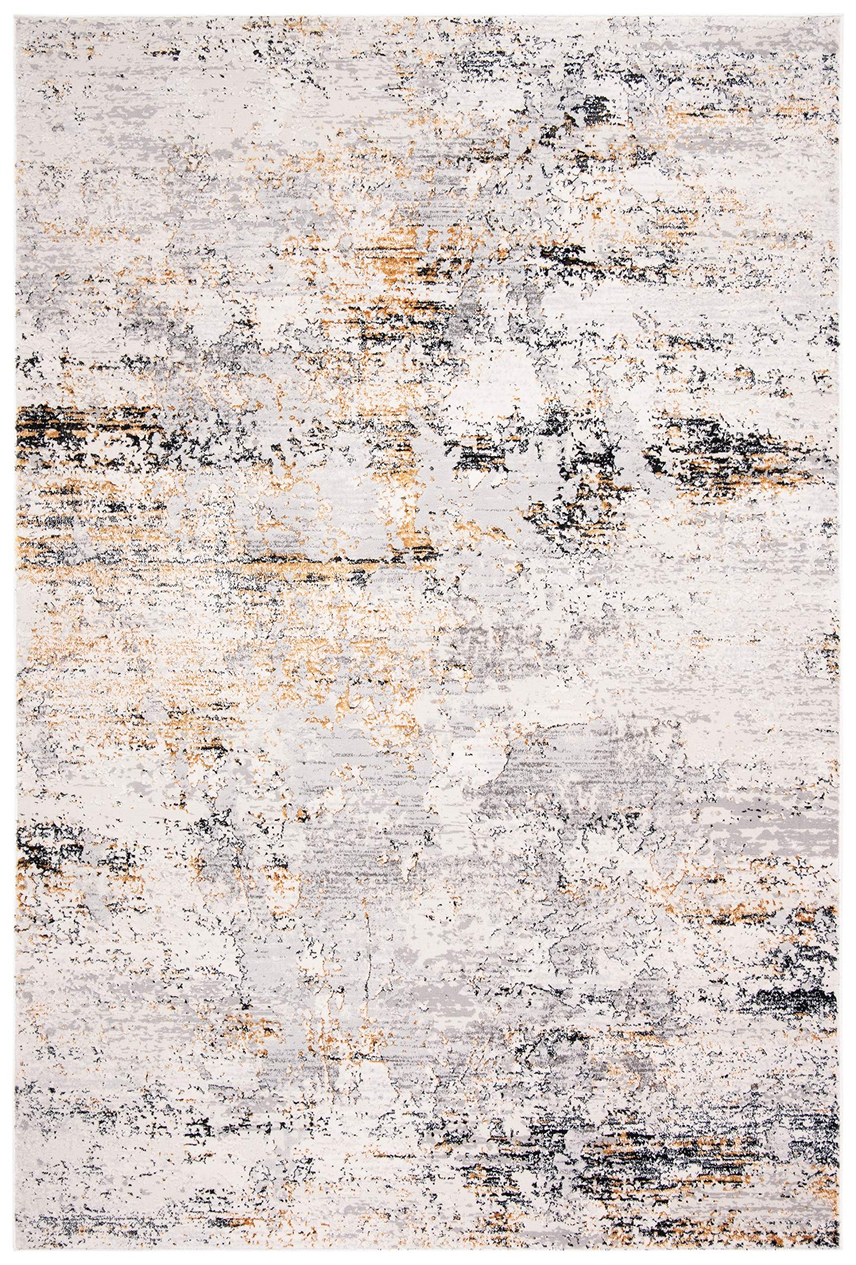 SAFAVIEH Amalfi Collection Area Rug - 8' x 10', Creme & Gold, Modern Abstract Distressed Design, Non-Shedding & Easy Care, Ideal for High Traffic Areas in Living Room, Bedroom (AMF572A)