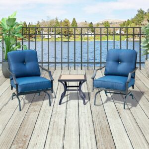 top space bistro table set patio conversation set bar stools,metal outdoor furniture with 2 chairs and 1 coffee table (blue)