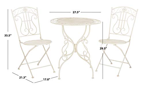 SAFAVIEH PAT5028A Outdoor Collection Semly Pearl White 3-Piece Bistro Set