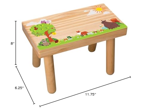 Fox Valley Traders Children’s Wooden Step Stool, Woodland Animals Design