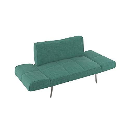 Novogratz Leyla Loveseat with Magazine Storage, Adjustable Sofa Bed Armrests to Convert into a Couch Sleeper, Teal Futon