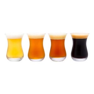 restaurantware 5 ounce beer tasting glasses set of 6 wide rim beer flight glasses - fine-blown tempered rim heavy base dishwasher-safe clear glass mini beer glasses for beers ales or samples