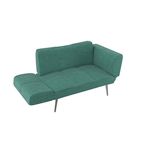 Novogratz Leyla Loveseat with Magazine Storage, Adjustable Sofa Bed Armrests to Convert into a Couch Sleeper, Teal Futon