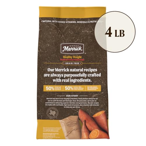 Merrick Premium Grain Free Dry Dog Food Weight Management Dog Food, Wholesome and Natural Kibble, Healthy Weight Recipe - 4.0 lb. Bag