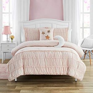 Mytex Celestial Princess Pretty 5-Piece Comforter set with gold metallic foil, Smocked texture, Girls, Teen bedding, Stars and Moons, Two Twinkling Decorative Pillows, Shabby Chic, Blush Pink, Full