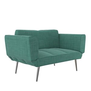 Novogratz Leyla Loveseat with Magazine Storage, Adjustable Sofa Bed Armrests to Convert into a Couch Sleeper, Teal Futon