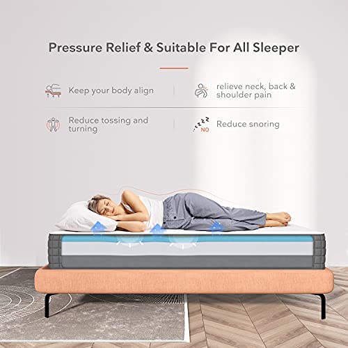 Sweetnight King Size Mattress, Breeze 10 Inch King Mattress, Infused Gel Memory Foam Mattresses for Cool Sleep, Supportive & Pressure Relief, Medium Firm