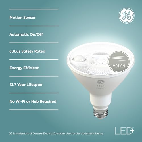 GE LED+ Linkable Motion LED Light Bulbs, 15W, PAR38 Outdoor Security Floodlights, Warm White (1 Pack)