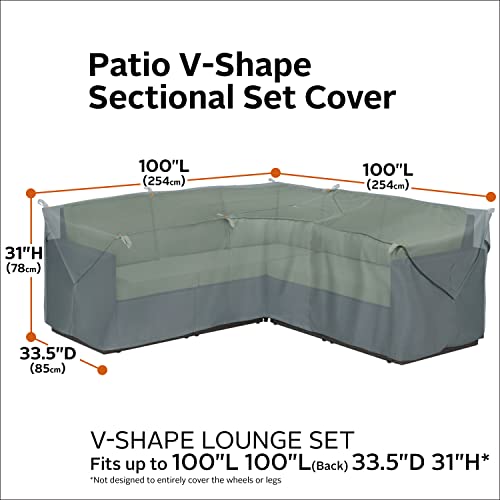 Classic Accessories Storigami Water-Resistant 100 Inch Easy Fold Patio V-Shaped Sectional Lounge Set Cover, Monument Grey, Patio Furniture Covers