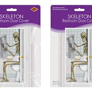 Beistle Skeleton Restroom Door Covers, 5’ x 30”, 2 Pieces – Spooky Halloween Party Decor - Bone Chilling Design – Easily Display – Plastic for Indoor & Outdoor Use - Bathroom Accessories