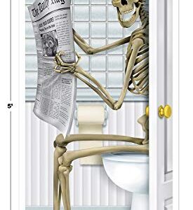 Beistle Skeleton Restroom Door Covers, 5’ x 30”, 2 Pieces – Spooky Halloween Party Decor - Bone Chilling Design – Easily Display – Plastic for Indoor & Outdoor Use - Bathroom Accessories