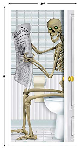 Beistle Skeleton Restroom Door Covers, 5’ x 30”, 2 Pieces – Spooky Halloween Party Decor - Bone Chilling Design – Easily Display – Plastic for Indoor & Outdoor Use - Bathroom Accessories