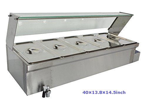 INTBUYING 40Inch 5 Pot Bain-Marie Food Warmer 110V 1500W 6 inch Deep Pan