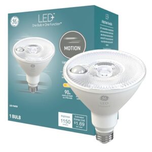 ge led+ linkable motion led light bulbs, 15w, par38 outdoor security floodlights, warm white (1 pack)