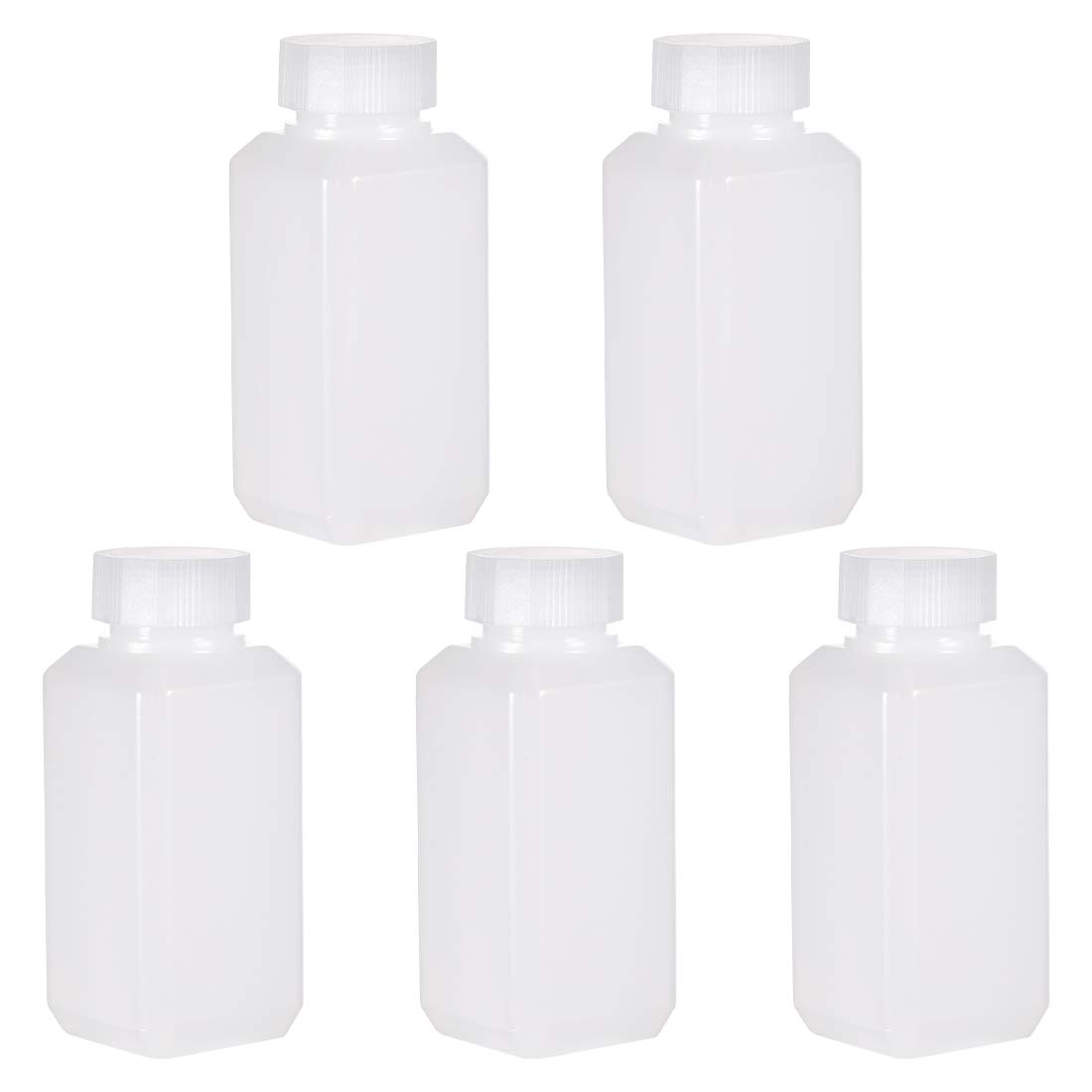 uxcell Plastic Lab Chemical Reagent Bottle, 100ml/ 3.4oz Wide Mouth Sample Sealing Liquid/Solid Storage Bottles, White 5pcs