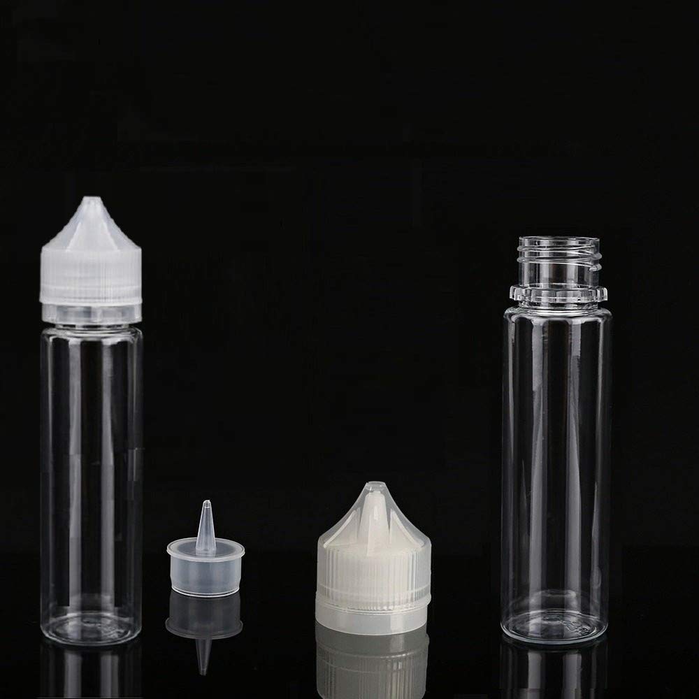 Sunday 7 Squeezable 60ml Empty Drop Bottle Food Grade PET Transparent Plastic Bottle With Childproof Tampering White Cap. Gift Sticker Labels (6 PCS)