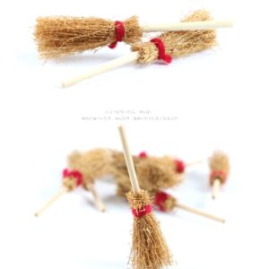 HEALLILY Mini Broom Straw Craft Decoration Artificial Brooms with Red Rope Witches Accessory for Halloween Party 10Pcs 1.5cmx6cm