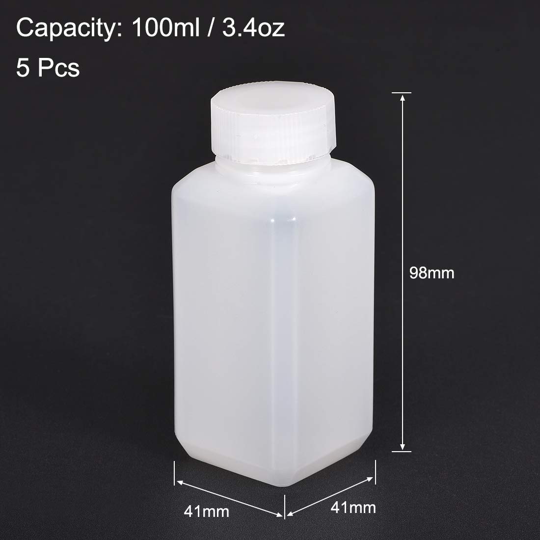 uxcell Plastic Lab Chemical Reagent Bottle, 100ml/ 3.4oz Wide Mouth Sample Sealing Liquid/Solid Storage Bottles, White 5pcs