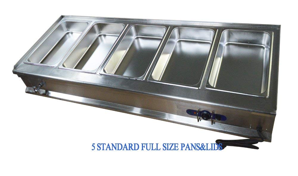 INTBUYING 5-Pan Restaurant Steam Table Bain-Marie Buffet Food Warmer