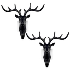 sipery 2pcs deer head hooks self adhesive deer antler hooks hanger decorative animal wall key holders for home or office