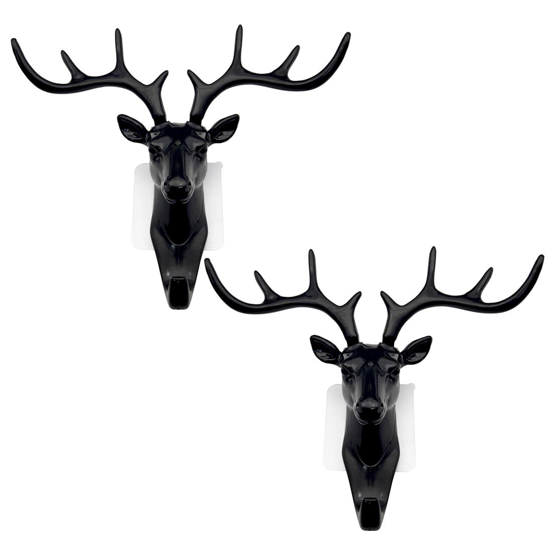 Sipery 2Pcs Deer Head Hooks Self Adhesive Deer Antler Hooks Hanger Decorative Animal Wall Key Holders for Home or Office