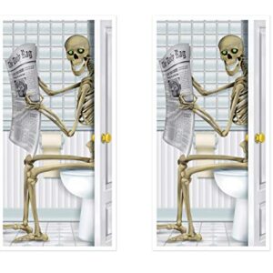 Beistle Skeleton Restroom Door Covers, 5’ x 30”, 2 Pieces – Spooky Halloween Party Decor - Bone Chilling Design – Easily Display – Plastic for Indoor & Outdoor Use - Bathroom Accessories