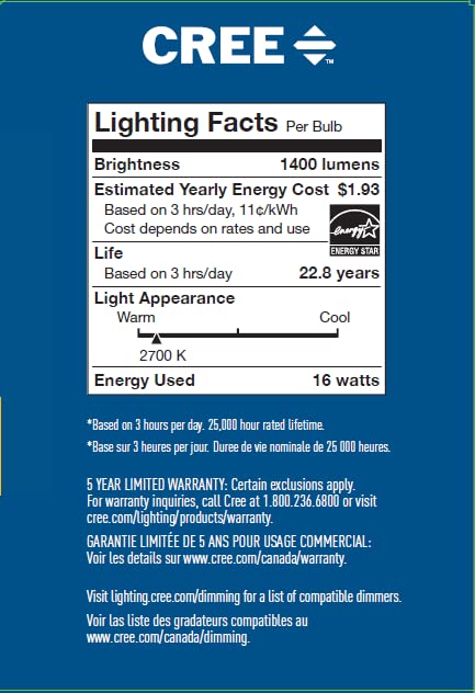 Cree Lighting BR30-100W-P1-27K-E26-U1 Pro Series BR30 Indoor Flood 100W Equivalent LED Bulb (Dimmable) 1400, 1 Count (Pack of 1), Soft White