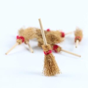 HEALLILY Mini Broom Straw Craft Decoration Artificial Brooms with Red Rope Witches Accessory for Halloween Party 10Pcs 1.5cmx6cm