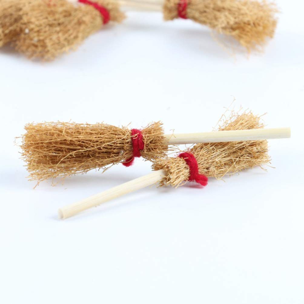 HEALLILY Mini Broom Straw Craft Decoration Artificial Brooms with Red Rope Witches Accessory for Halloween Party 10Pcs 1.5cmx6cm