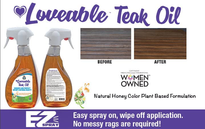 EcoDecors Loveable 24 oz, Spray Bottle, Teak Oil, Teak Sealer, Teak Cleaner, Teak Oil for Outdoor Furniture, Teak Stain, Teak Sealer for Outdoor Furniture, Teak Wood Oil, Teak Cleaner and Brightener