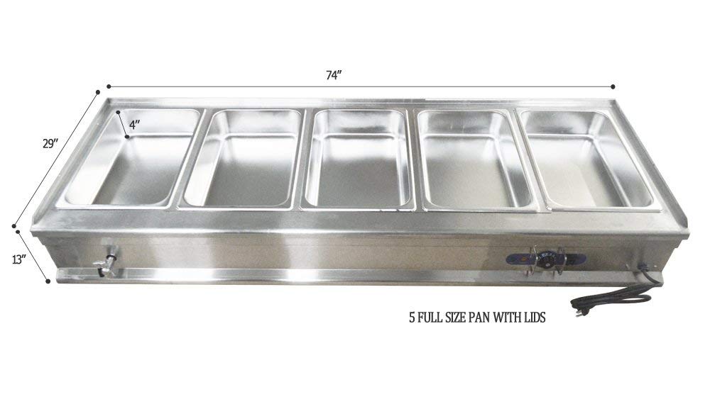 INTBUYING 5-Pan Restaurant Steam Table Bain-Marie Buffet Food Warmer